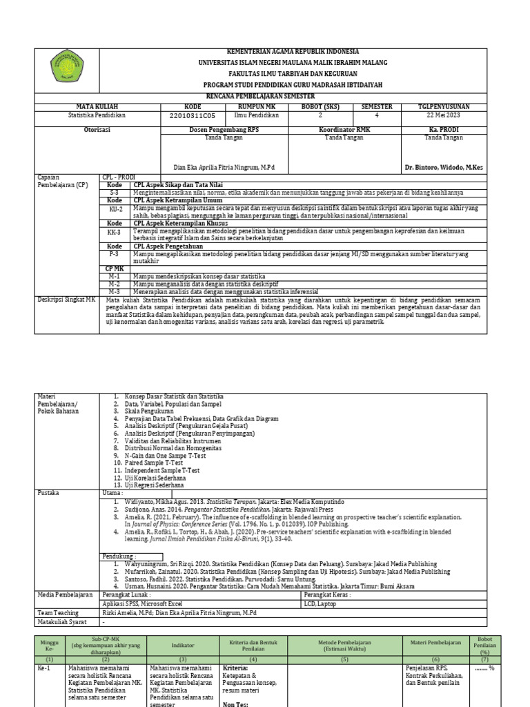 2024 - RPS Statistika Pendidikan | PDF