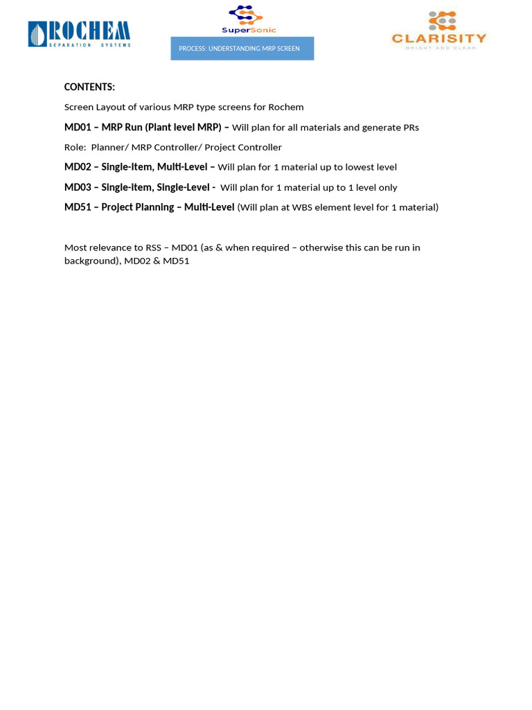 MRP Planning Overview for Rochem | PDF | Computing | Software