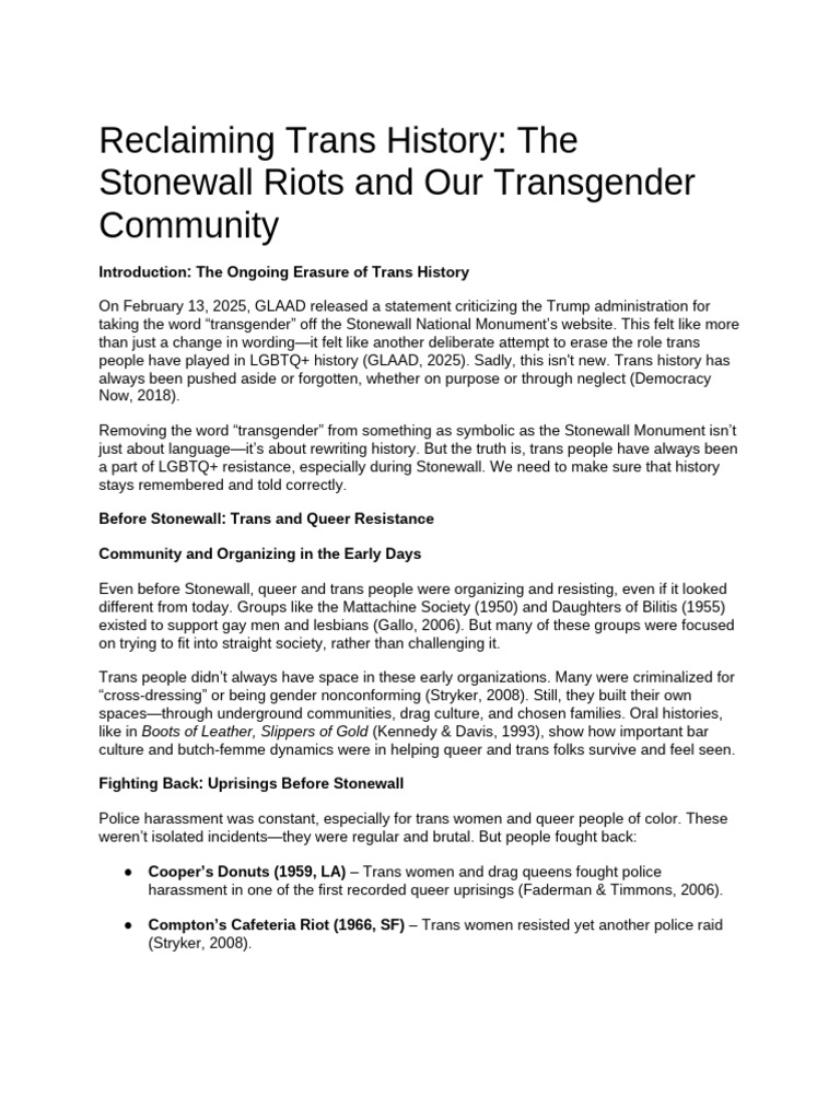 Reclaiming Trans History Draft | PDF | Transgender | LGBTQIA+ Studies