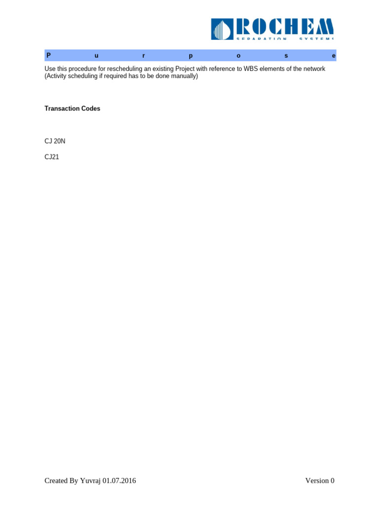 User Manual for WBS rescheduling | PDF