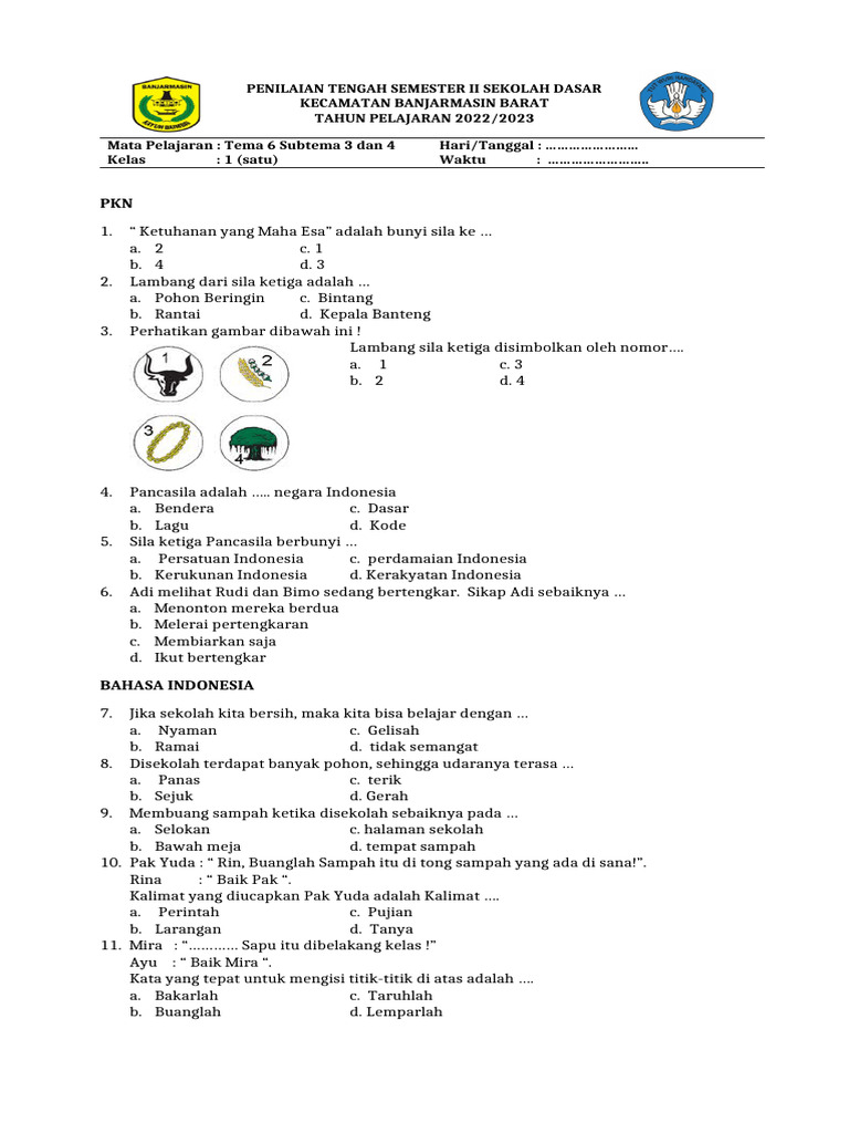 Kelas 1 Tema 6 Subtema 3&4 | PDF