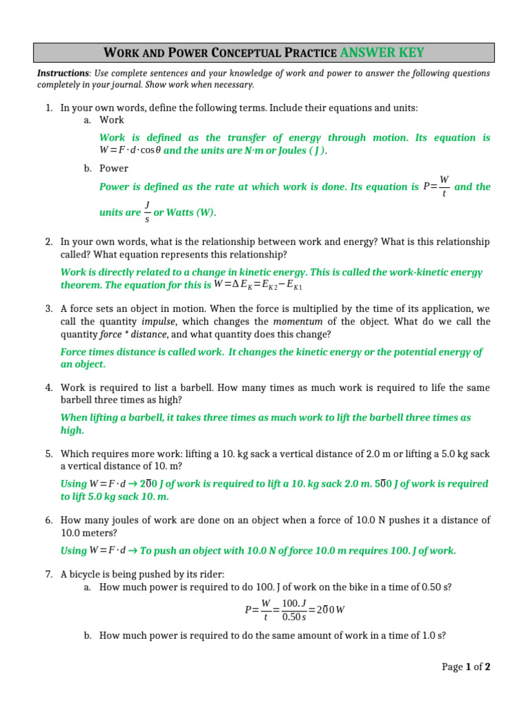 Work and Power Concepts Explained | PDF | Force | Potential Energy