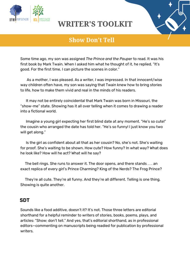 Writers Toolkit Show Dont Tell | PDF | Senses
