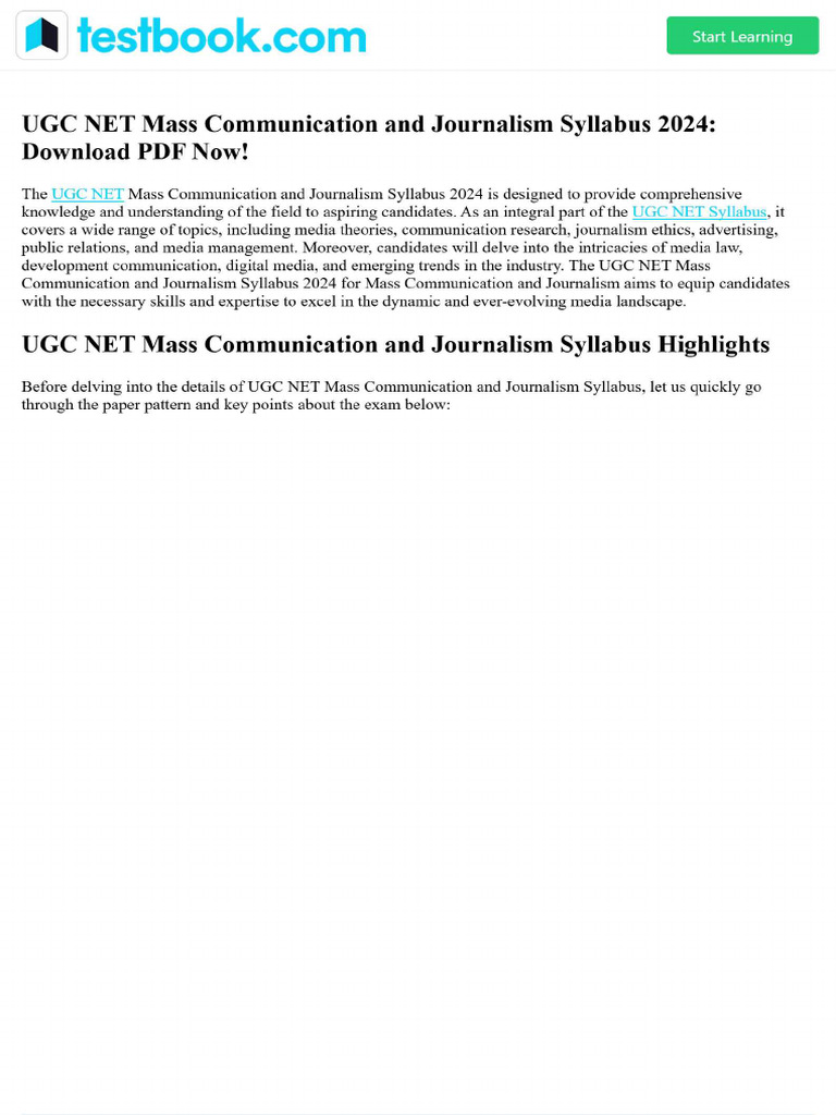 UGC NET Mass Communication and Journalism Syllabus 2024_ Download PDF Now! | PDF