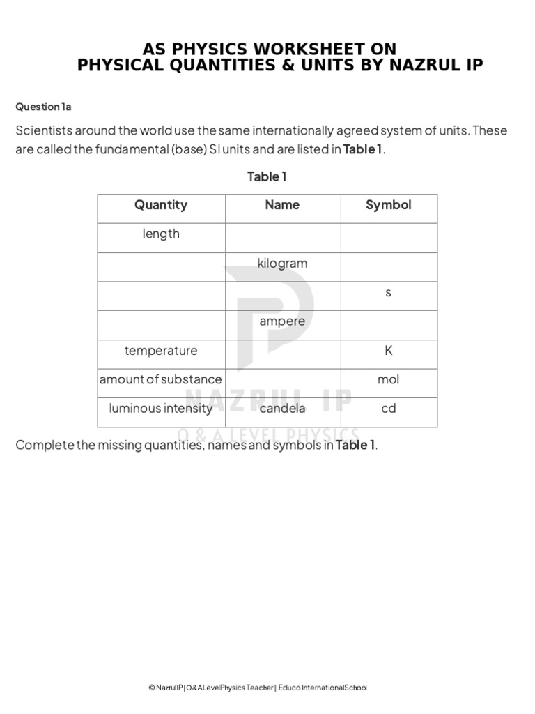 Physical Quantities and Units WS | PDF | International System Of Units ...