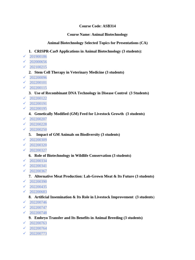 ASB 314 Biotechnology Topics | PDF