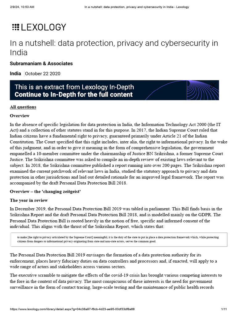 In A Nutshell - Data Protection, Privacy and Cybersecurity in India ...