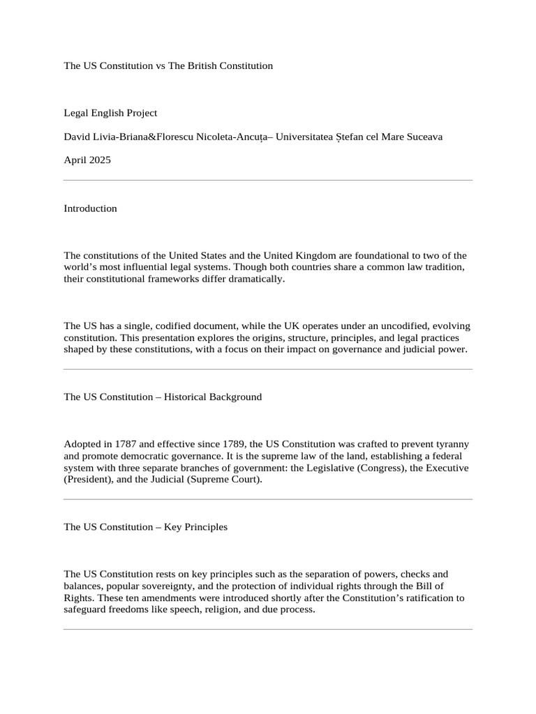 The US Constitution VS The UK C | PDF | Constitution | Supreme Court Of ...