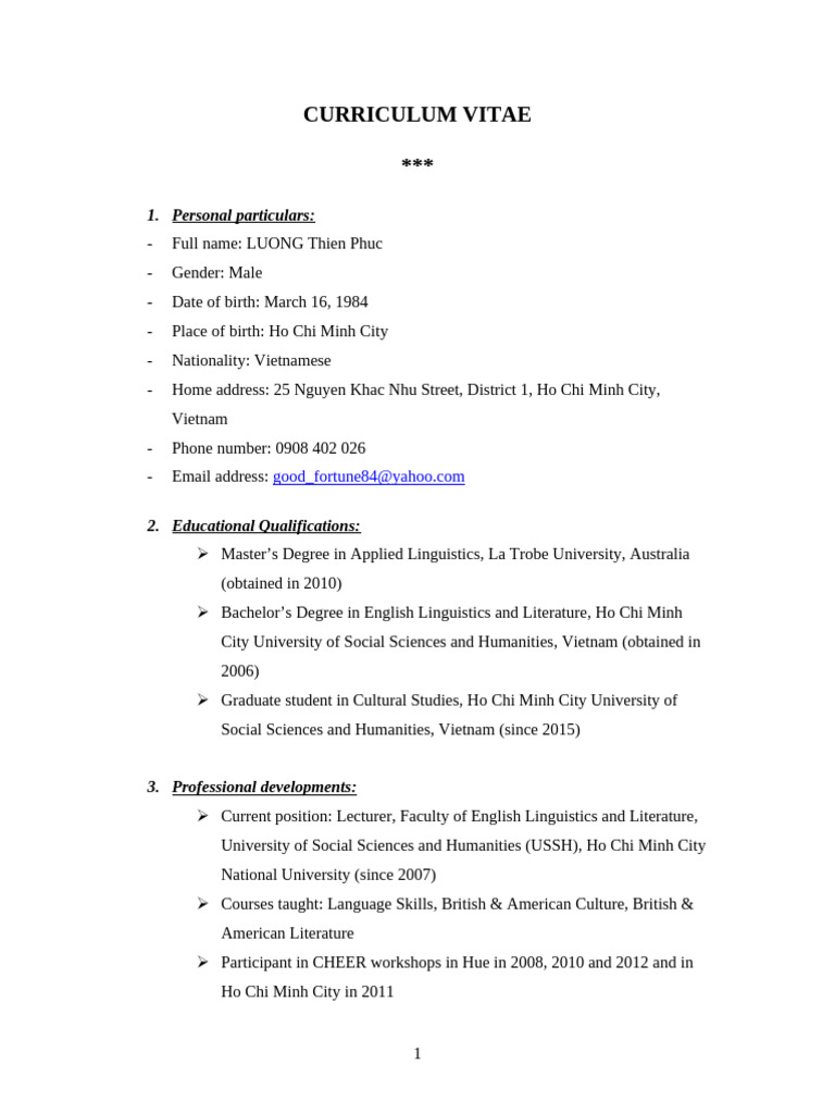 Curriculum Vitae_ Ths_ Luong Thien Phuc(2) | PDF | Vietnam | Ho Chi Minh