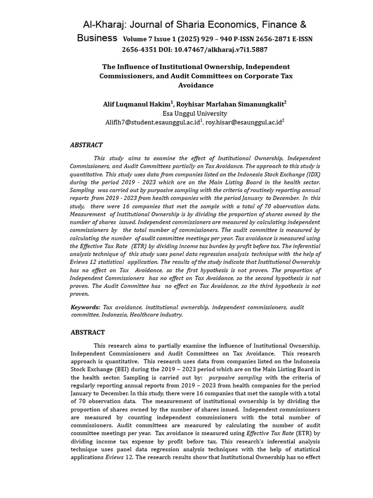 The Influence of Institutional Ownership, Independent Commissioners ...