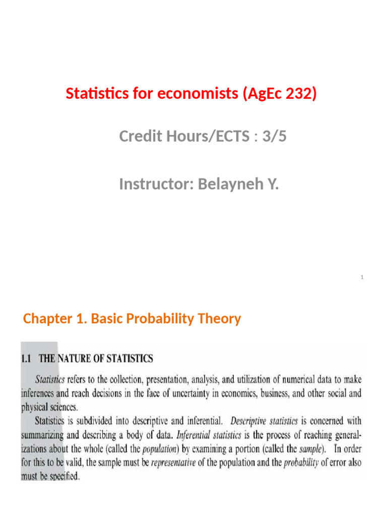 Stat For Economics Chapter 1-3 | PDF | Probability | Theory