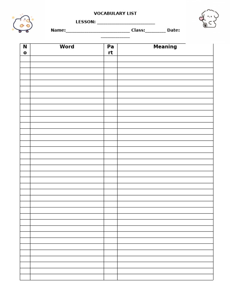 VOCABULARY LIST & GRAMMAR LIST | PDF