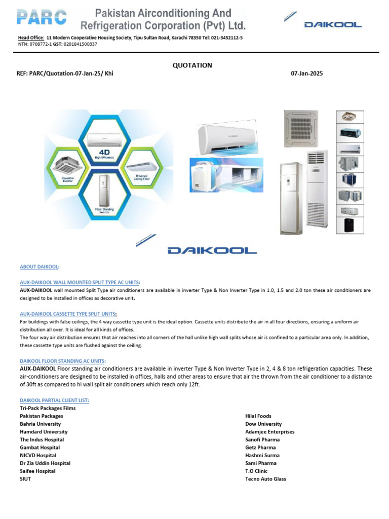 Price List For The Supply of Daikool Brand Single Split Type Decorative ...