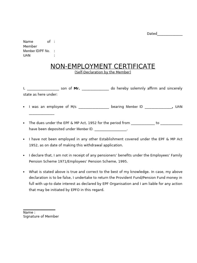 02 Non Employment Certificate | PDF