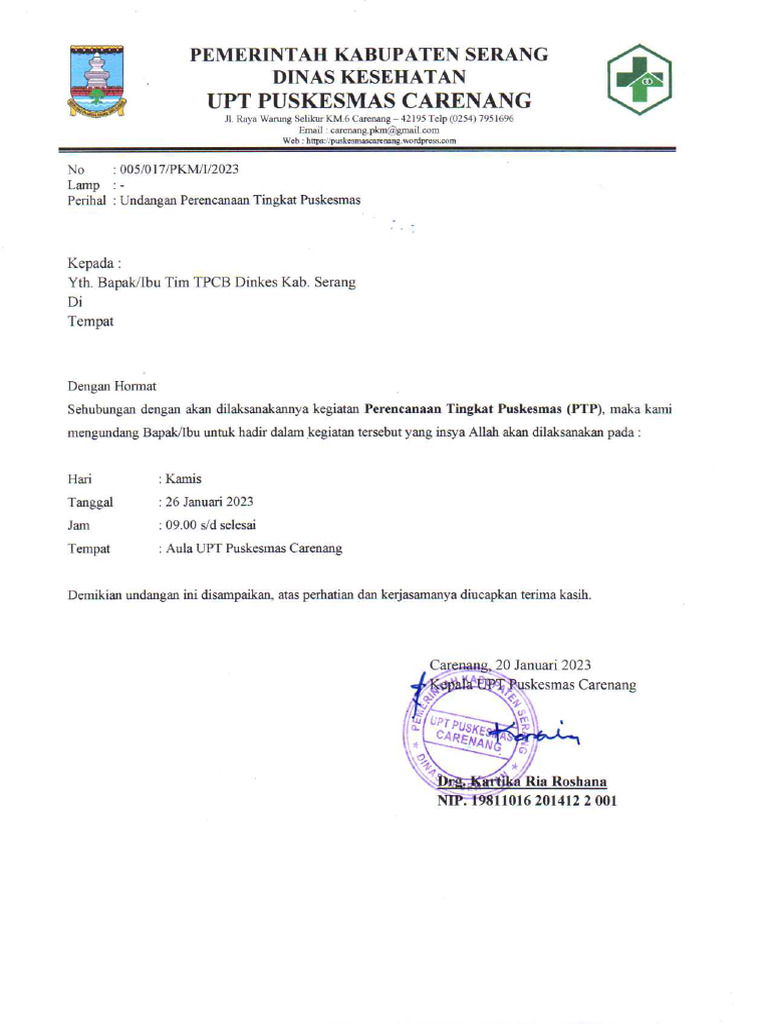 Undangan PTP PKM Carenang | PDF
