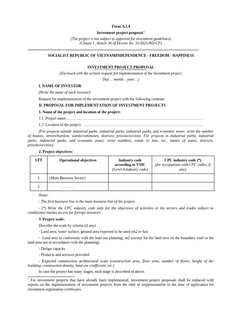Form A.i.4 Investment Project Proposal | PDF | Taxes | Business