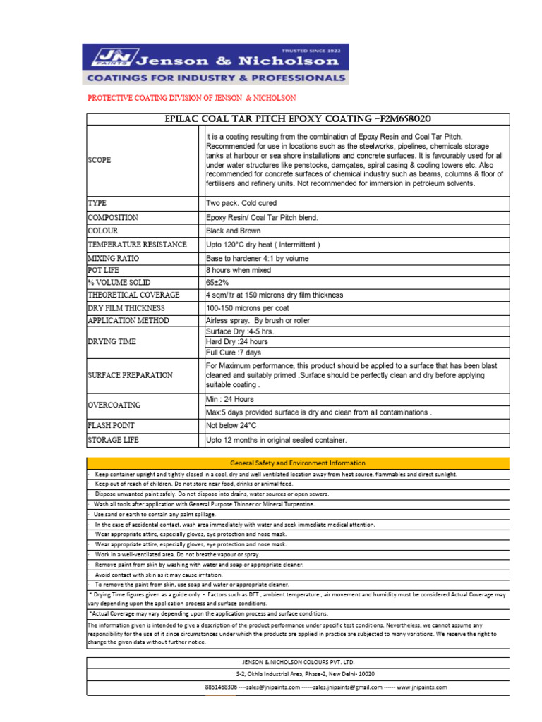 Epilac Coal Tar Pitch Epoxy Coating - F2M658020 | PDF | Epoxy | Water