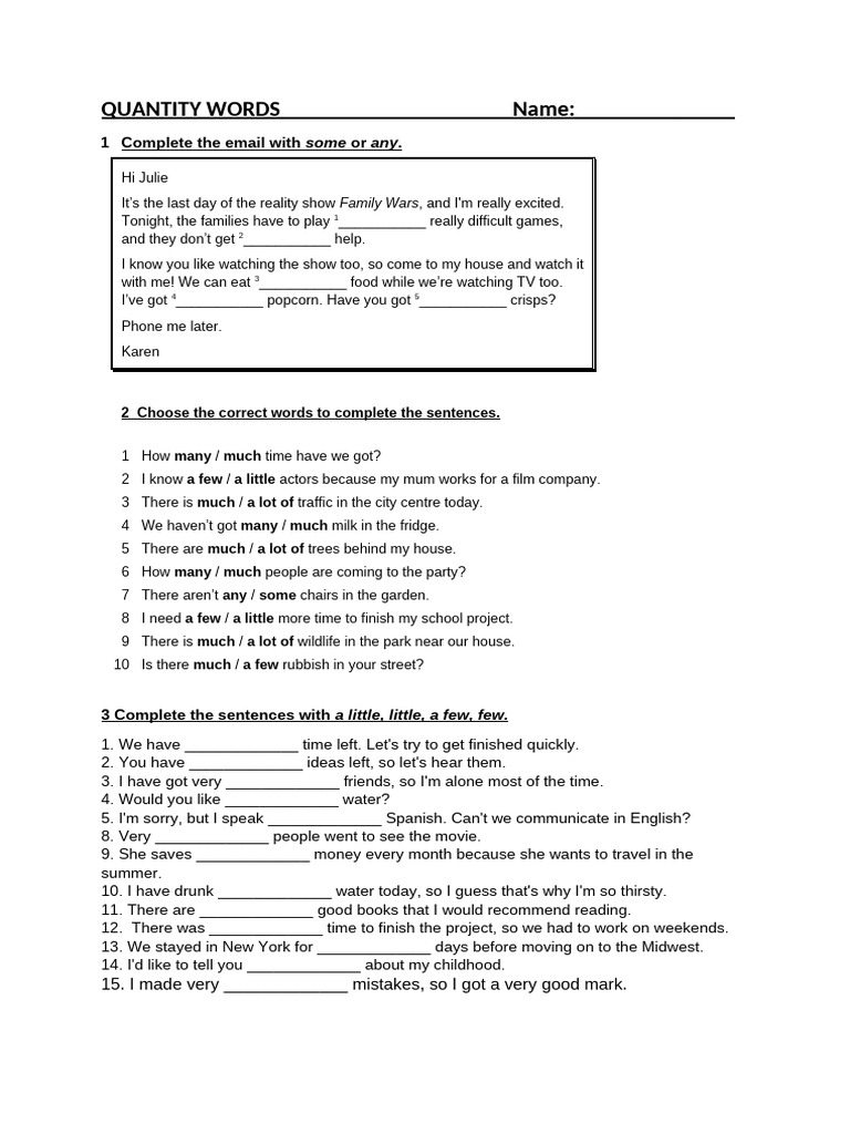 QUANTITY WORDS Name | PDF