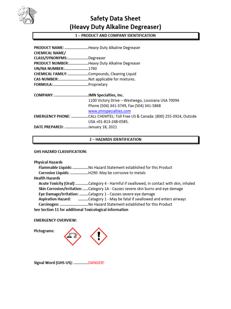 Heavy Duty Alkaline Degreaser SDS | PDF | Toxicity | Carcinogen