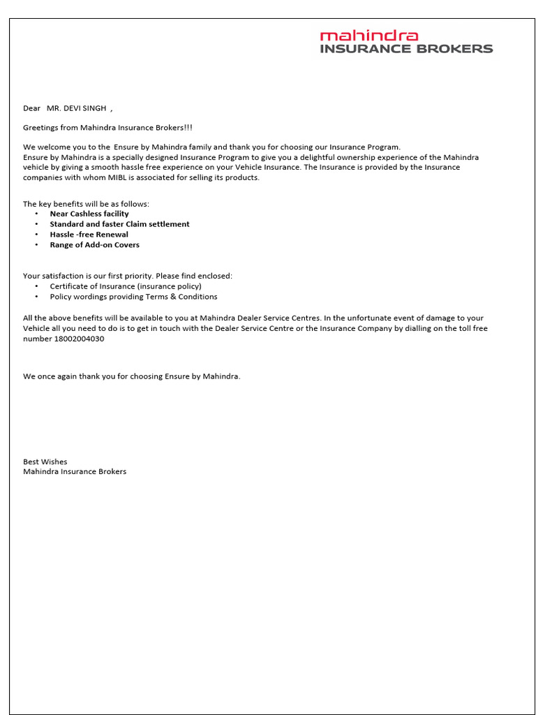 Mahindra Vehicle Insurance Program Details | PDF | Insurance | Business Law