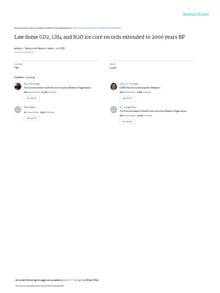 Law Dome CO2 CH4 and N2O Ice Core Records Extended | PDF | Greenhouse Gas | Methane