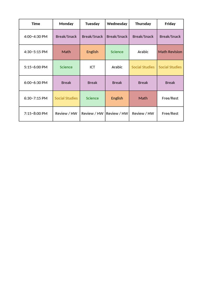 Timetable For 7th Graders | PDF