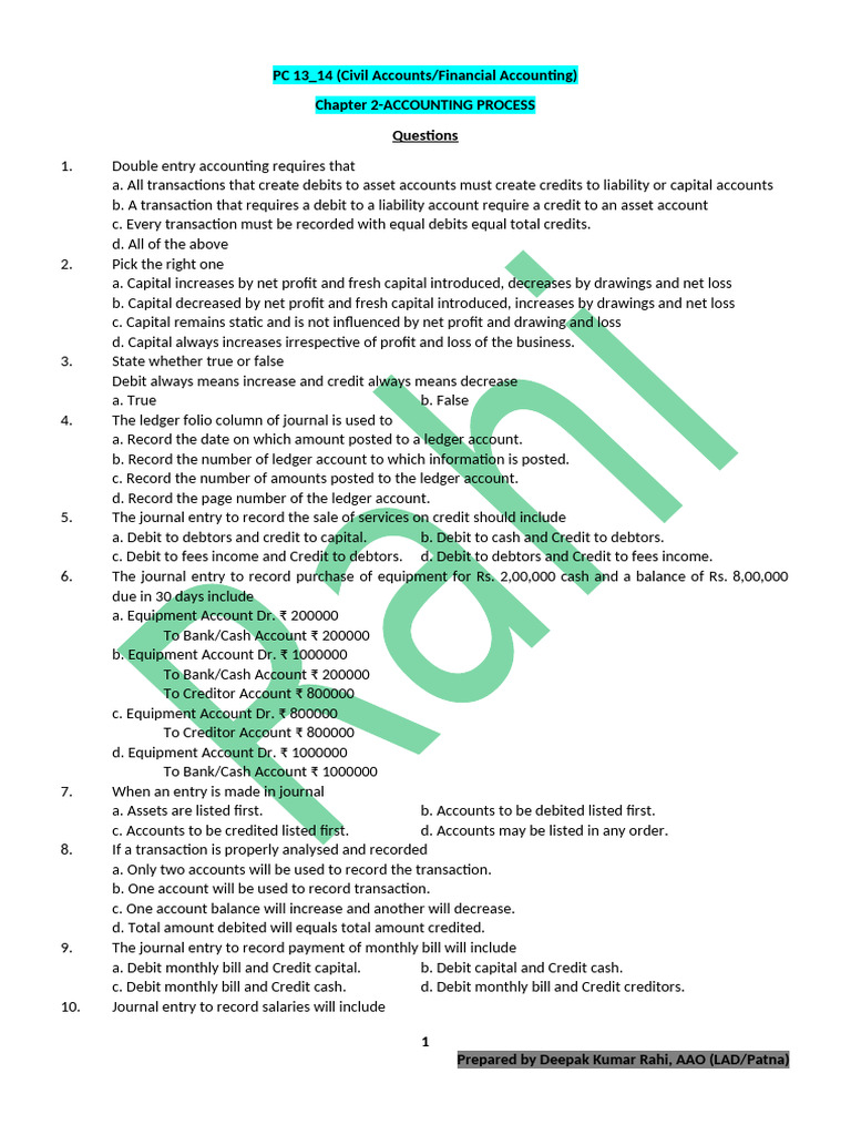 Accounting Process Quiz Questions | PDF | Debits And Credits | Business ...