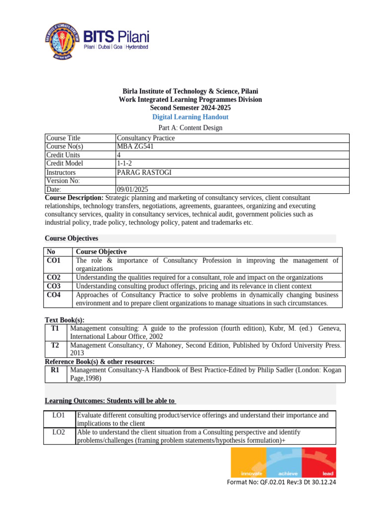 Mba ZG541 Course Handout | PDF | Consultant | Policy