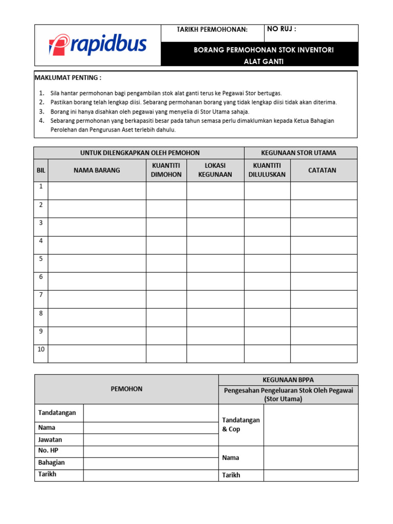 2024 BR021 Permohonan Stok Inventori Alat Ganti | PDF