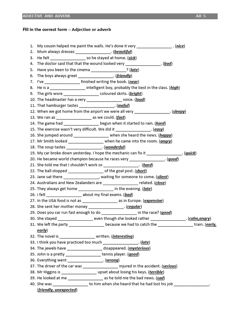 Adjective Vs Adverb AD5 (NK) | PDF