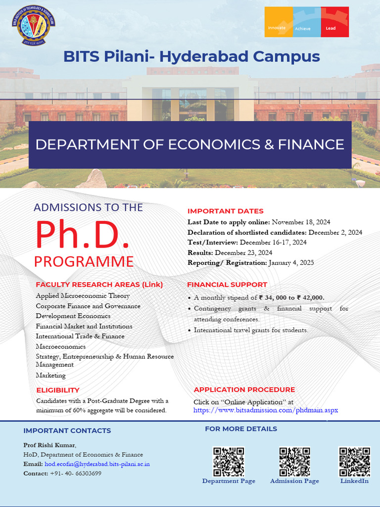 PHD Admission Poster (2nd Sem 24-25) - Dept of Eco & Fin | PDF