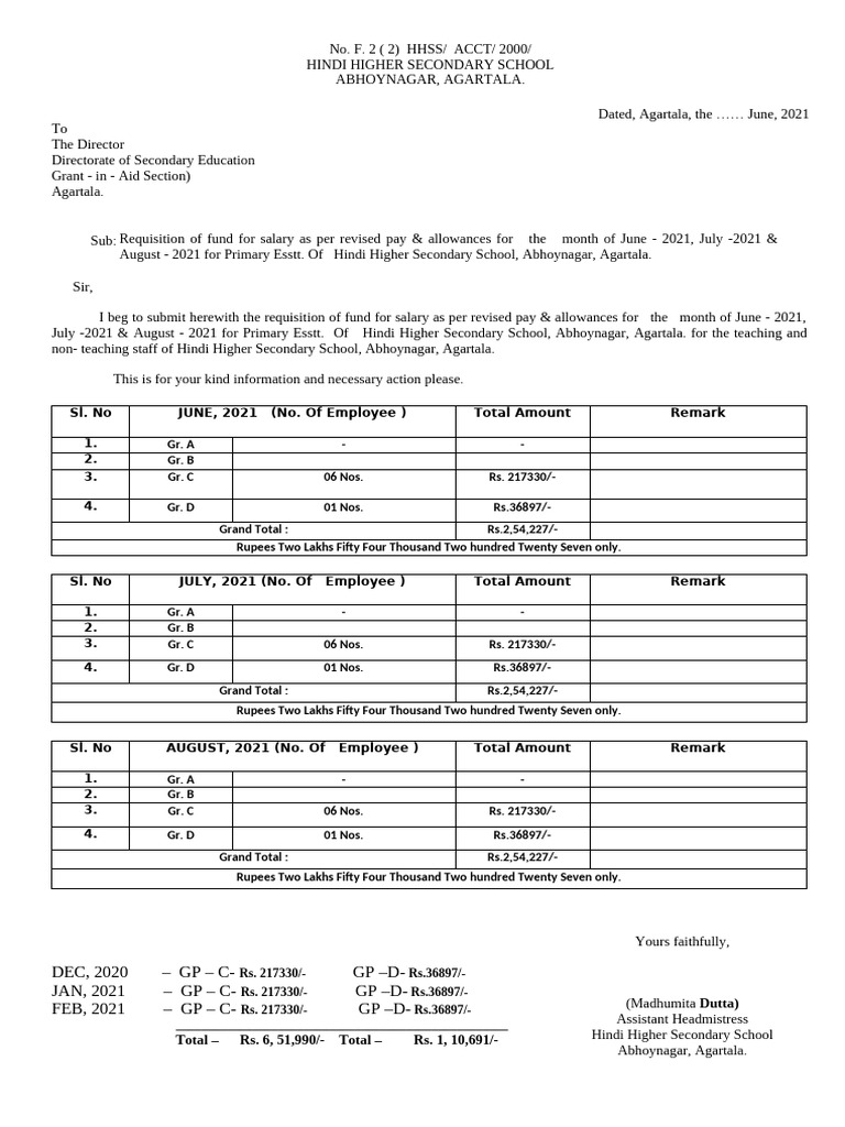 New Style Month Wise Requsion format with table December - 2020 ...