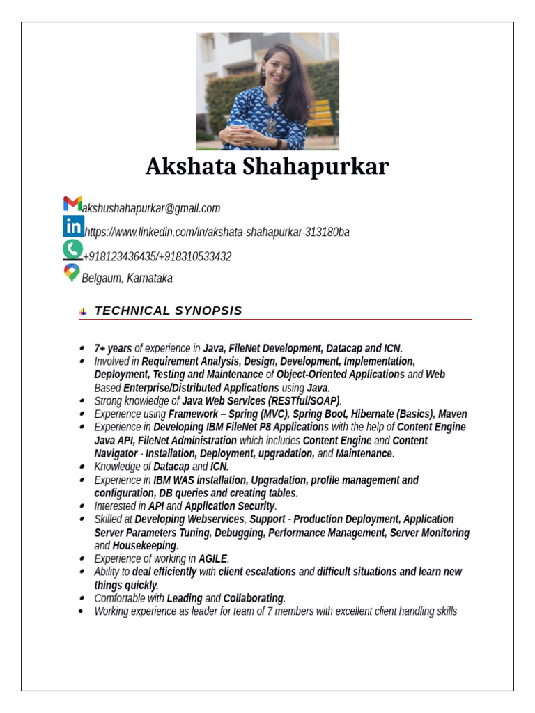 akshata-filenet_java_devloper-7years | PDF | Java (Programming Language ... akshata-filenet_java_devloper-7years | PDF | Java (Programming Language ...