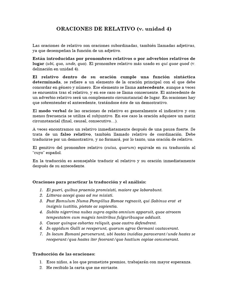 Oraciones de Relativo en Latín | PDF | Oración (Lingüística) | Adverbio