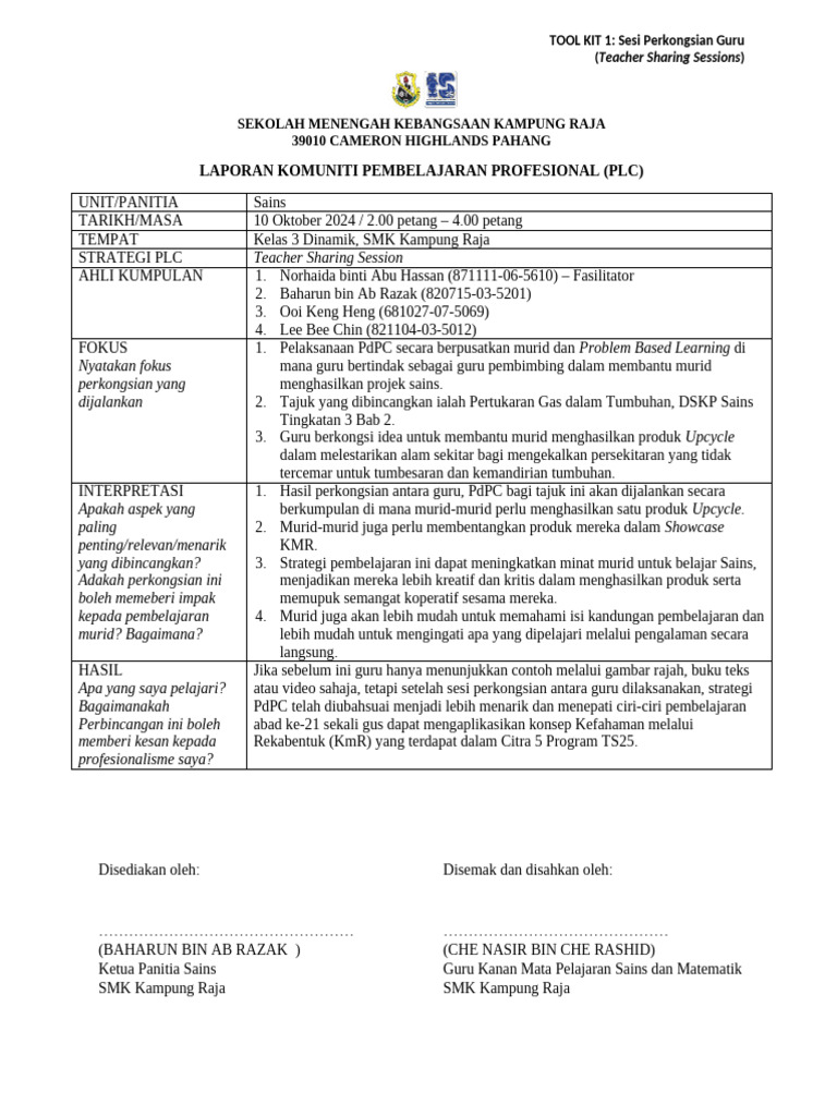 PLC Panitia Sains_KmR Produk Upcycle | PDF