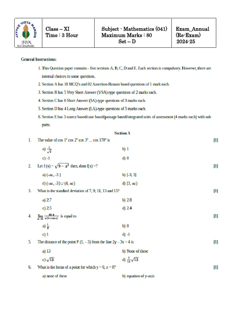 11 Annual Re Exam 24-25 | PDF