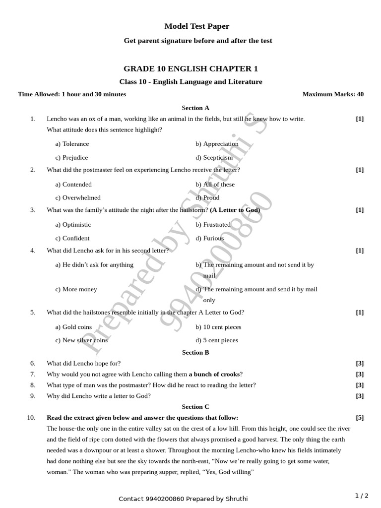 Grade 10 CHapter 1 English | PDF