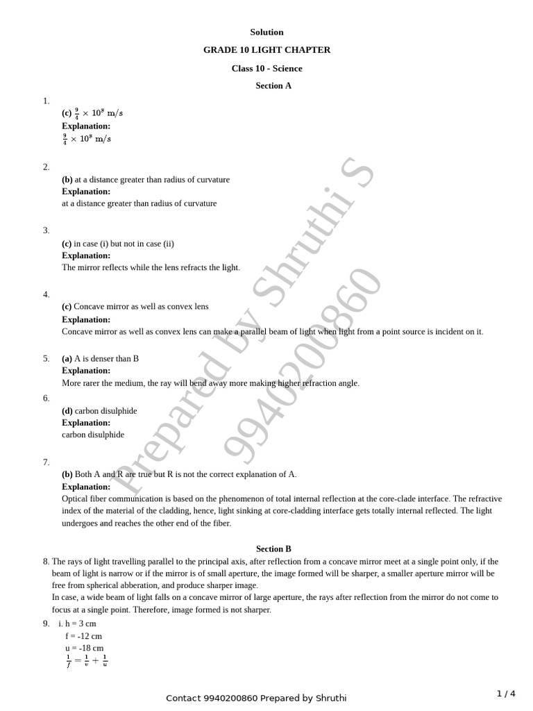 Grade 10 Science: Light Concepts Explained | PDF | Mirror | Waves