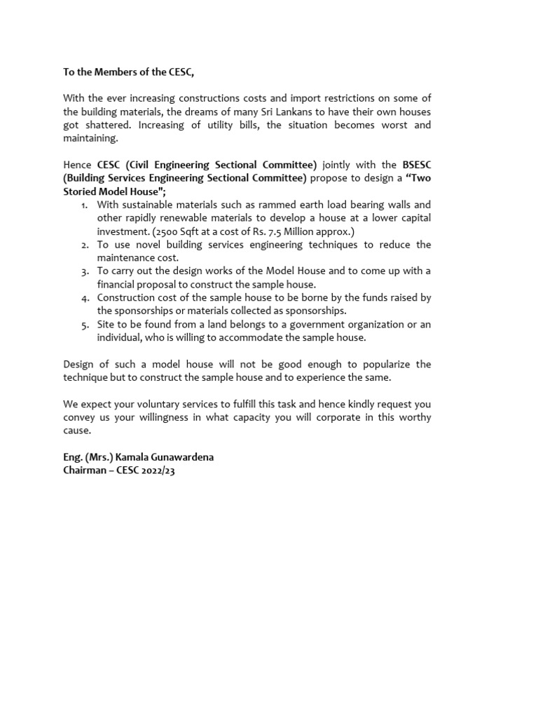 To The Members of The CESC - Model House | PDF