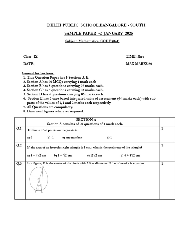 Sample QP Set 2 - STD 9 - 2024-25 | PDF | Area | Triangle