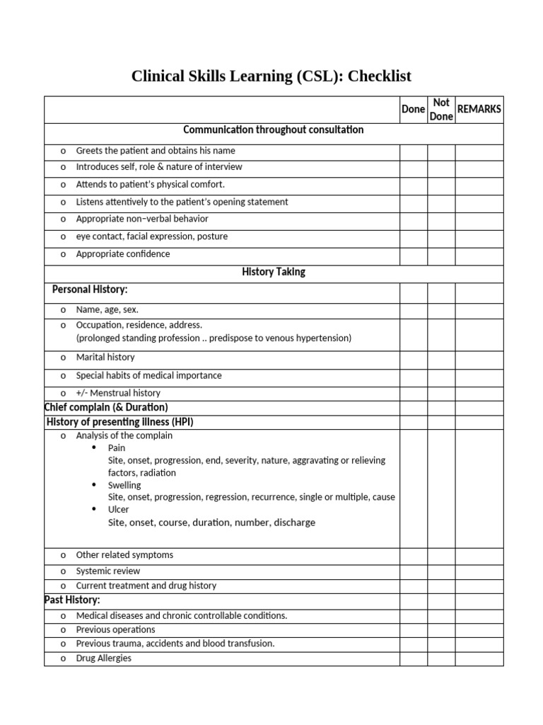 Clinical Skills Checklist for Venous Exam | PDF | Vein | Thrombosis