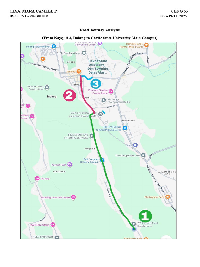 CENG 55 - Road Journey Analysis (Cesa, Camille) | PDF | Transport