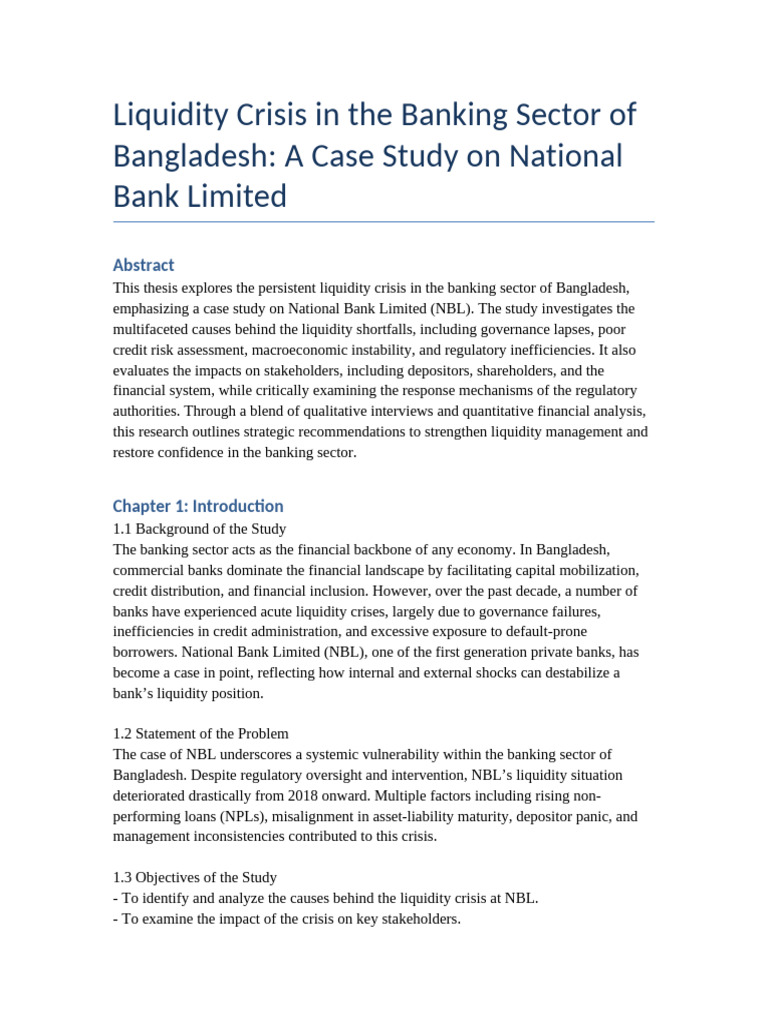 Bangladesh Banking Liquidity Crisis: NBL Case Study | PDF | Banks ...