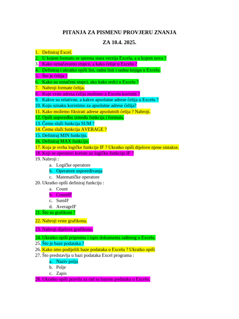 Pitanja Za Pismeni 2e3 10 4 2025 | PDF