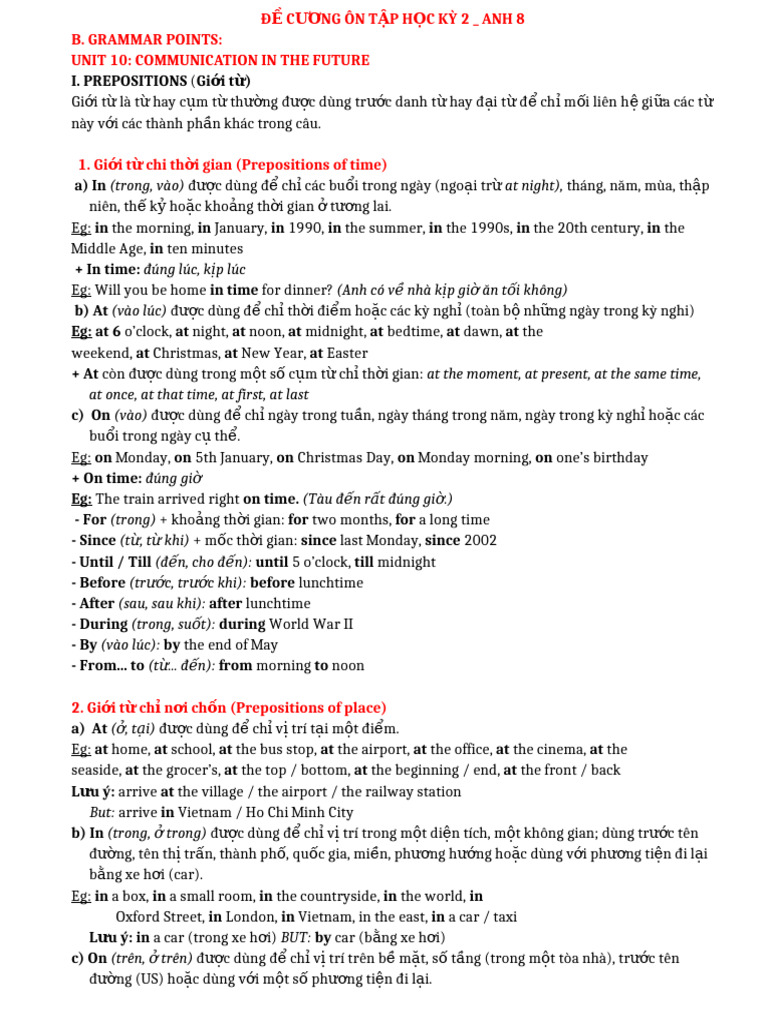 De Cuong On Tap HK-2 - Môn Anh 8 | PDF