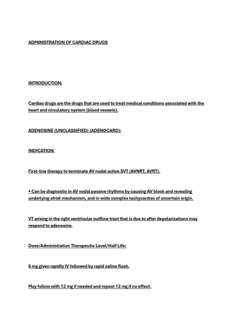 Cardiac Drug Administration Guidelines | PDF | Internal Medicine ...
