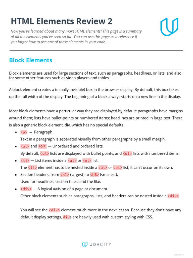Ipnd Reference Sheet HTML Elements 2 | PDF | Hyperlink | Html Element