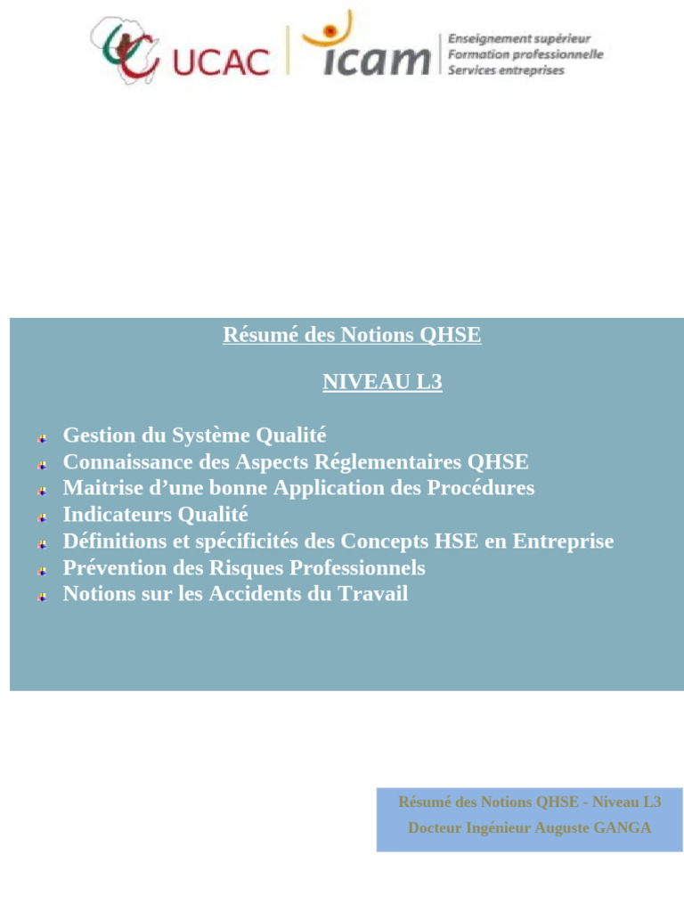 Notions Essentielles en QHSE L3 | PDF | Management de la qualité | Sécurité