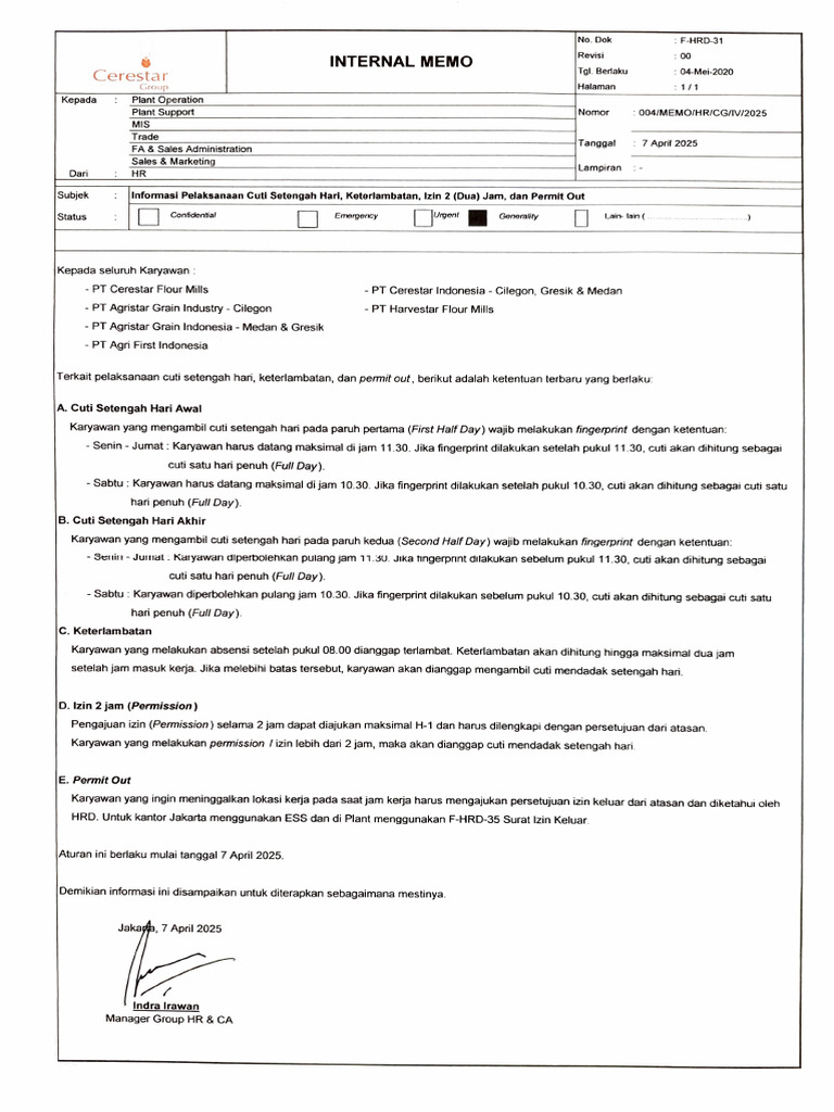 IM Pelaksanaan Cuti Setengah Hari , Keterlambatan, Izin 2 Jam, Permit ...