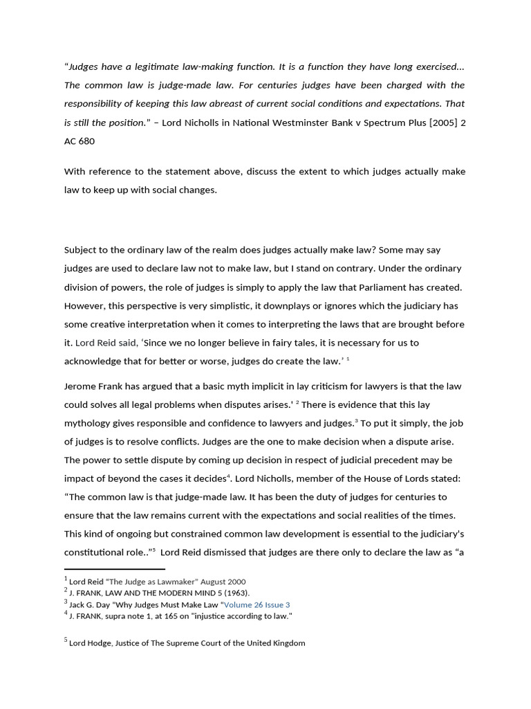 Judges as Lawmakers: Balancing Precedent and Change | PDF | Precedent ...